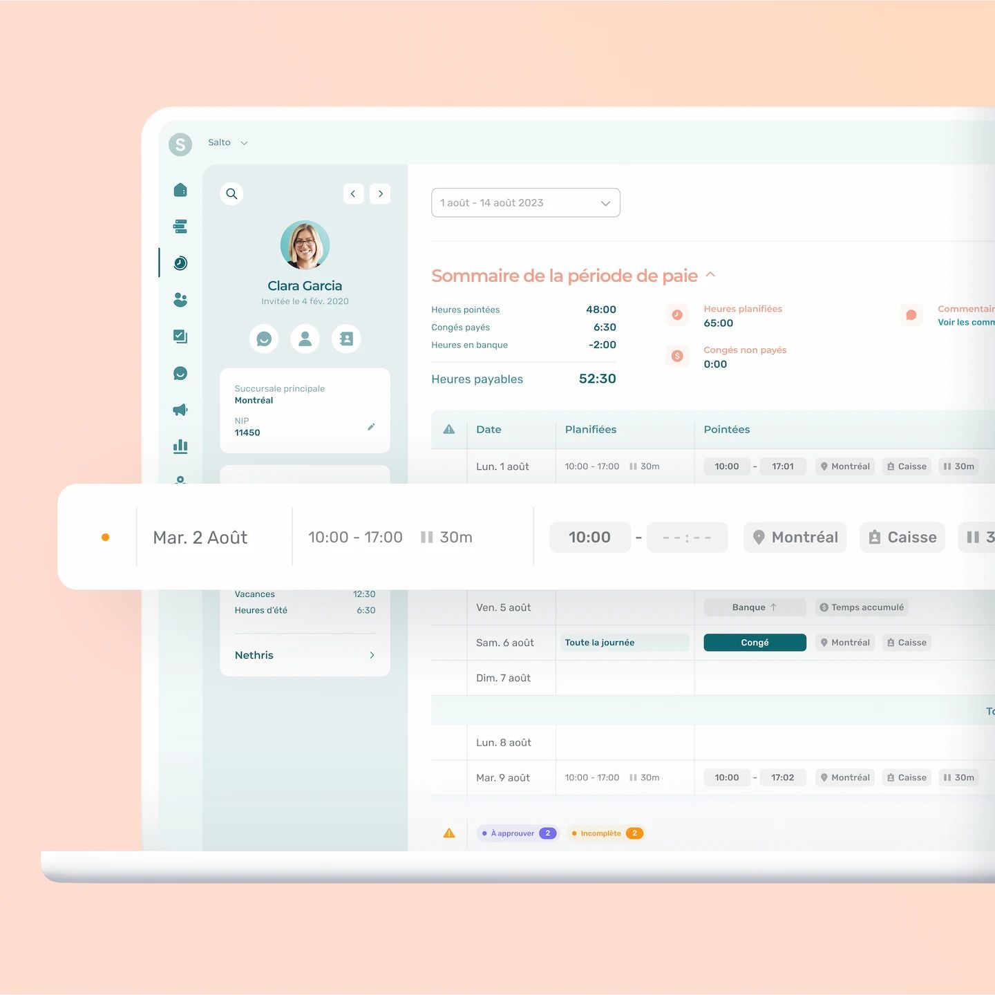 Système de pointage des heures de travail - Agendrix