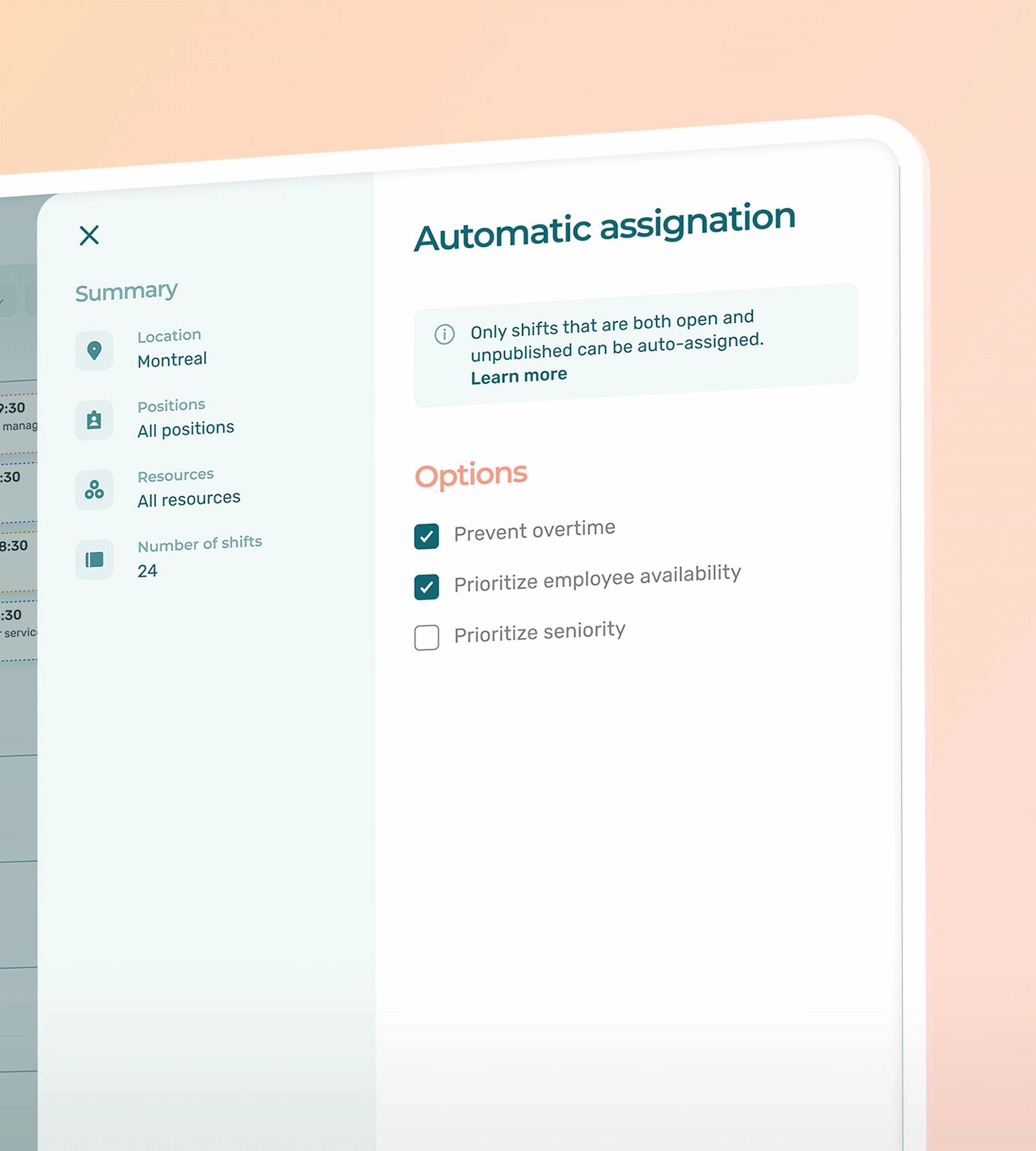 Automated schedules thanks to automatic assignment