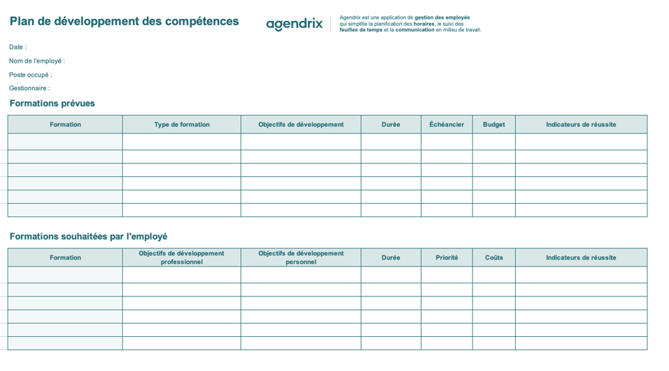 Modèle Excel De Plan De Développement Des Compétences Gratuit Agendrix 