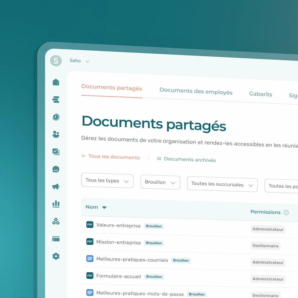 Documents partagés : Tous les documents au même endroit.
